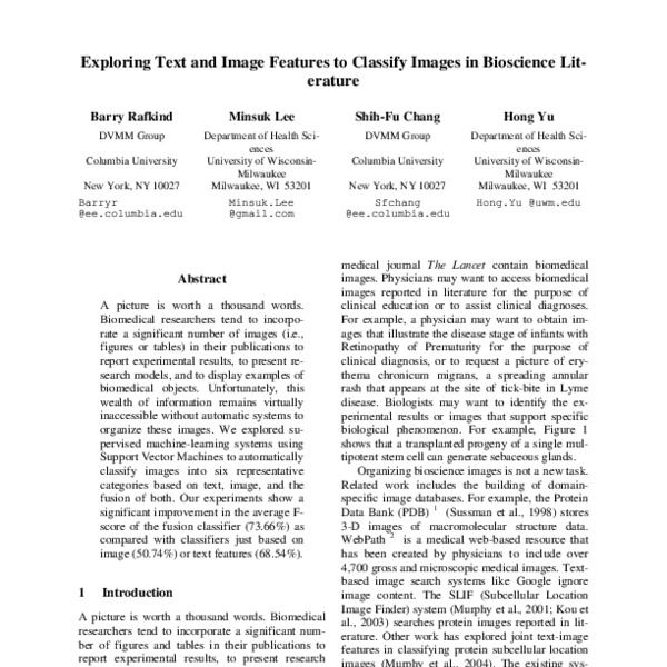 Exploring Text and Image Features to Classify Images in Bioscience ...