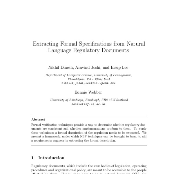 Extracting formal specifications from natural language regulatory ...