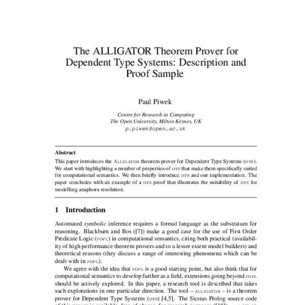The Alligator theorem prover for dependent type systems: Description ...