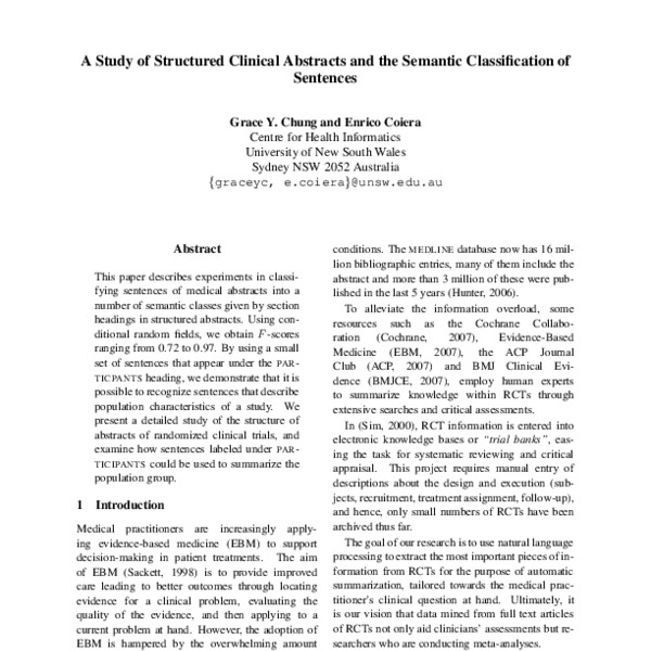 A Study of Structured Clinical Abstracts and the Semantic ...