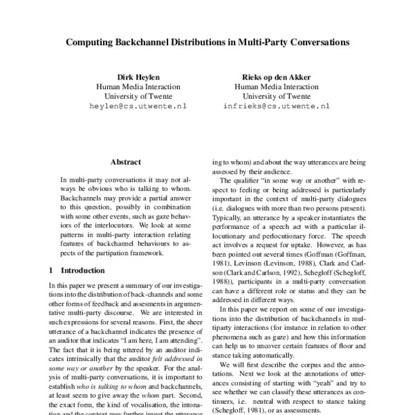 Computing Backchannel Distributions in Multi-Party Conversations - ACL ...