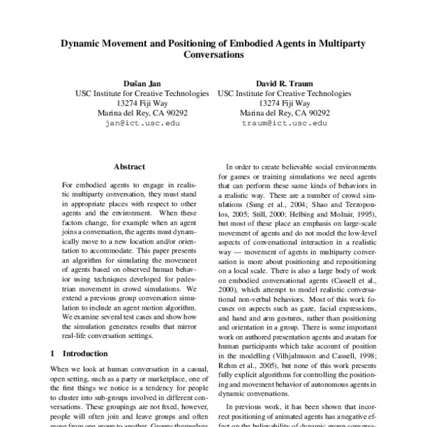 Dynamic Movement and Positioning of Embodied Agents in Multiparty ...