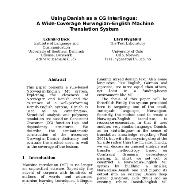 Using Danish as a CG Interlingua: A Wide-Coverage Norwegian-English ...