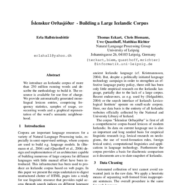 Íslenskur Orðasjóður – Building a Large Icelandic Corpus - ACL Anthology