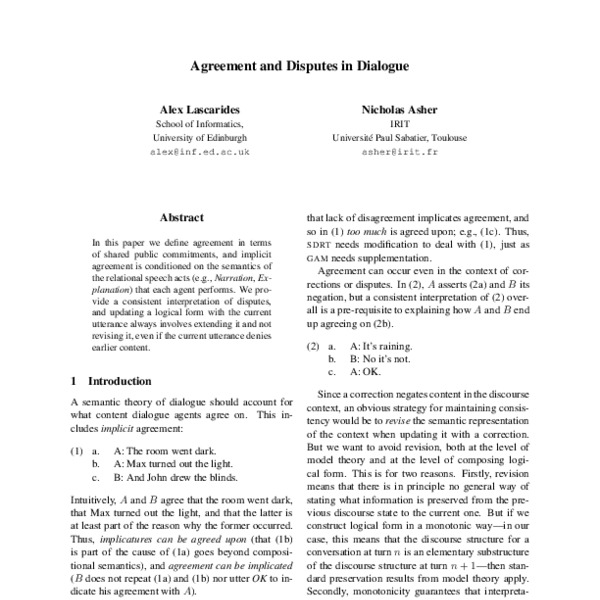 Agreement and Disputes in Dialogue - ACL Anthology