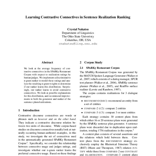 Learning Contrastive Connectives in Sentence Realization Ranking - ACL ...