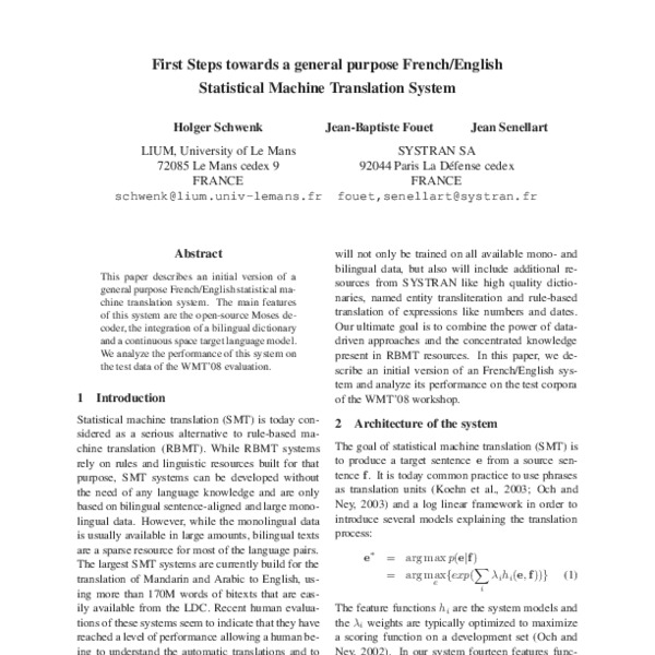 First Steps towards a General Purpose French/English Statistical ...