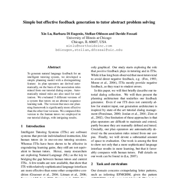 Simple but effective feedback generation to tutor abstract problem ...