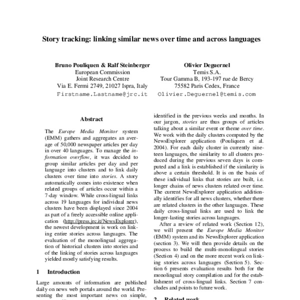 Story tracking: linking similar news over time and across languages ...
