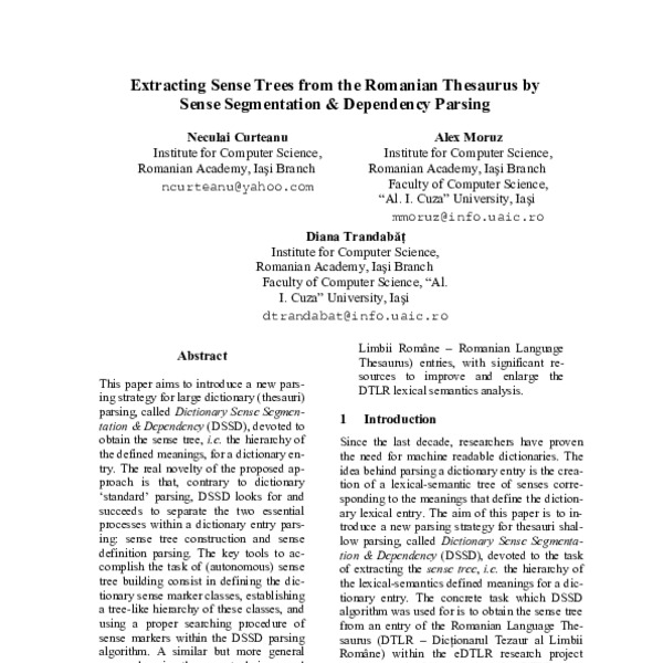 Extracting Sense Trees from the Romanian Thesaurus by Sense ...