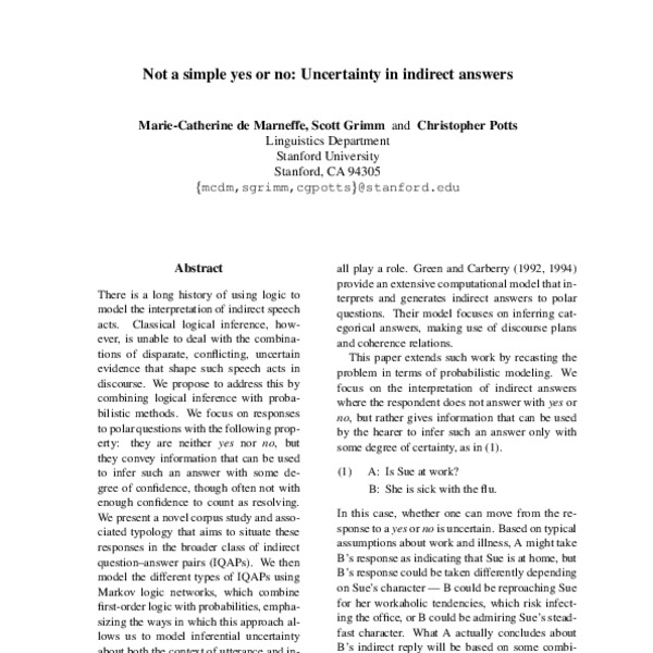 Not a Simple Yes or No: Uncertainty in Indirect Answers - ACL Anthology