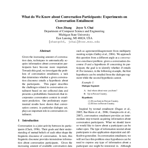 What do We Know about Conversation Participants: Experiments on ...