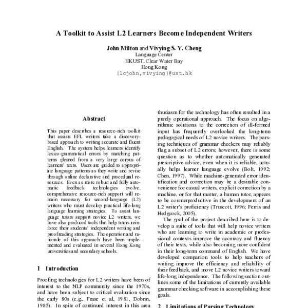 A Toolkit to Assist L2 Learners Become Independent Writers - ACL Anthology