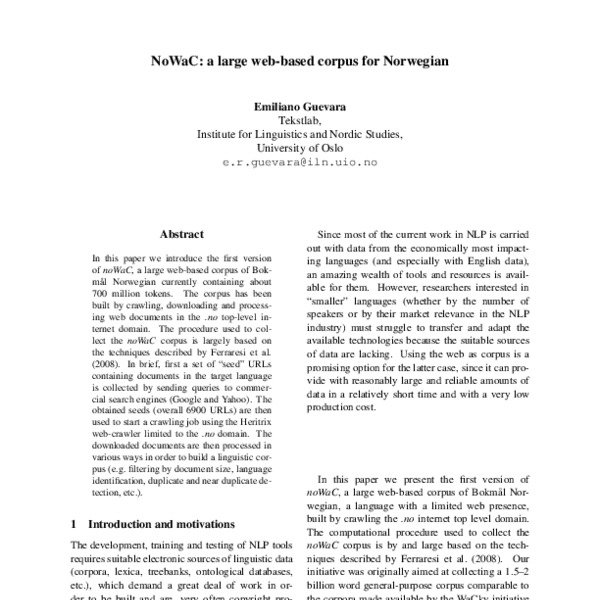 NoWaC: a large web-based corpus for Norwegian - ACL Anthology