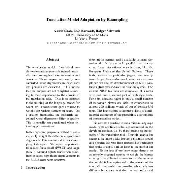 Translation Model Adaptation by Resampling - ACL Anthology