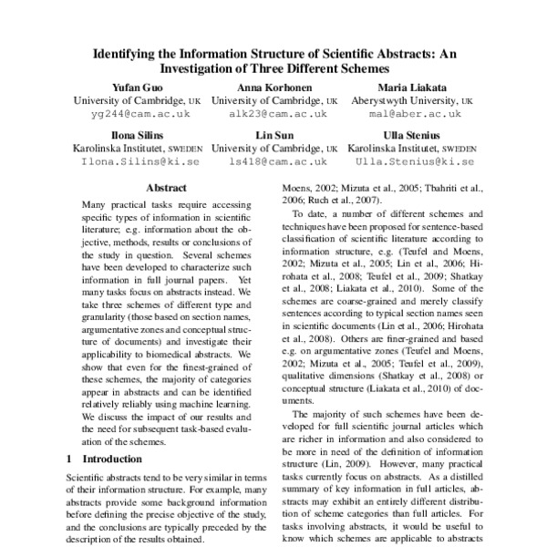 Identifying the Information Structure of Scientific Abstracts: An ...