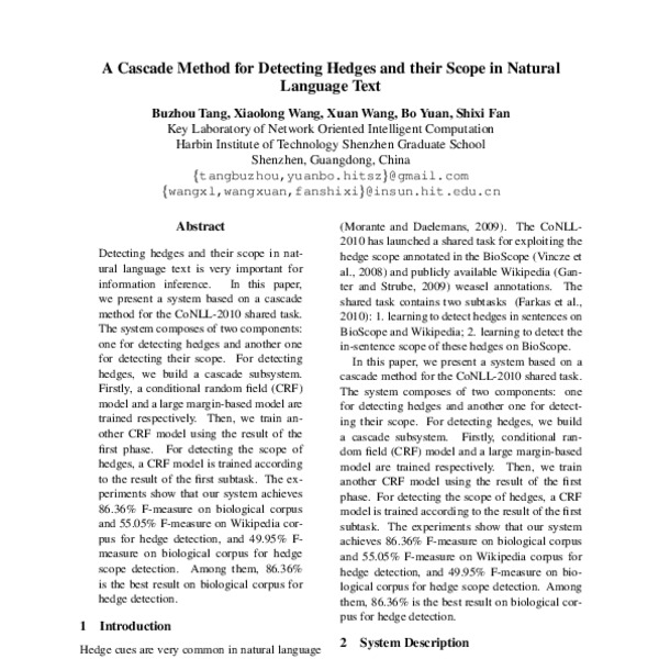 A Cascade Method for Detecting Hedges and their Scope in Natural ...