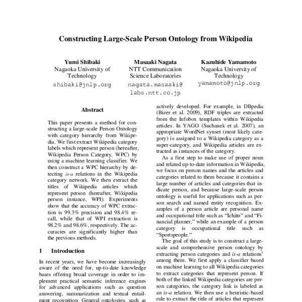 Constructing Large-Scale Person Ontology from Wikipedia - ACL Anthology