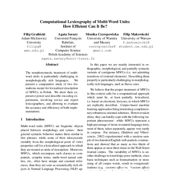 Computational Lexicography of Multi-Word Units. How Efficient Can It Be ...