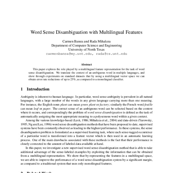 Word Sense Disambiguation with Multilingual Features - ACL Anthology