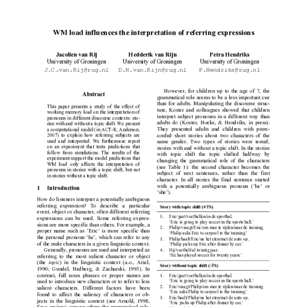 WM Load Influences the Interpretation of Referring Expressions - ACL ...