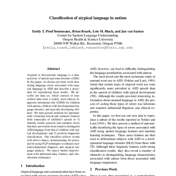 Classification of Atypical Language in Autism - ACL Anthology