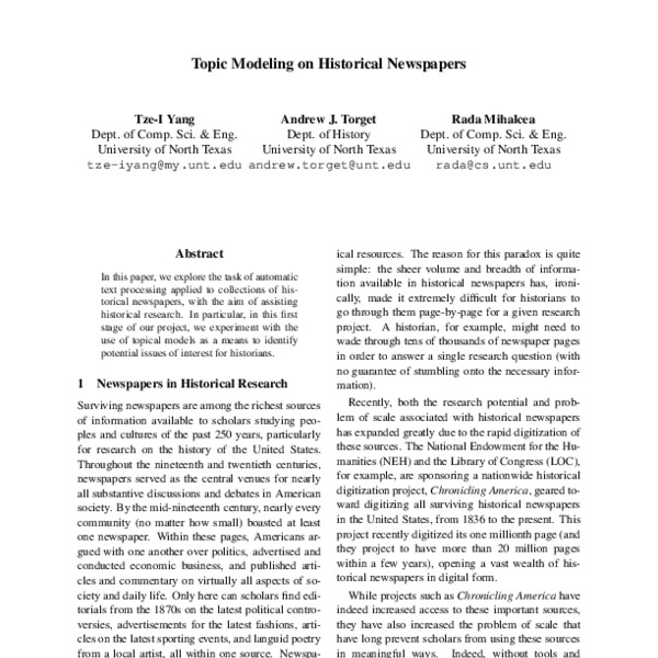 Topic Modeling on Historical Newspapers - ACL Anthology