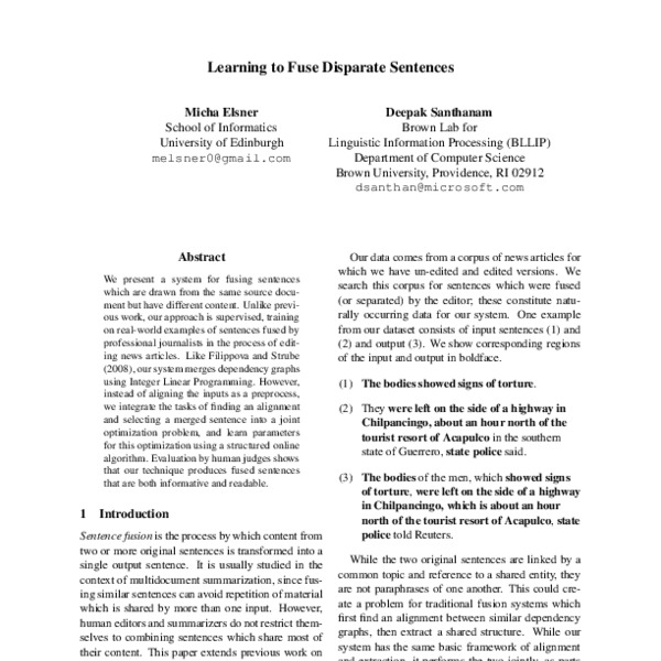 Learning to Fuse Disparate Sentences - ACL Anthology