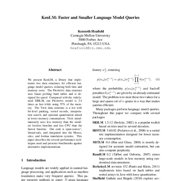 KenLM: Faster and Smaller Language Model Queries - ACL Anthology