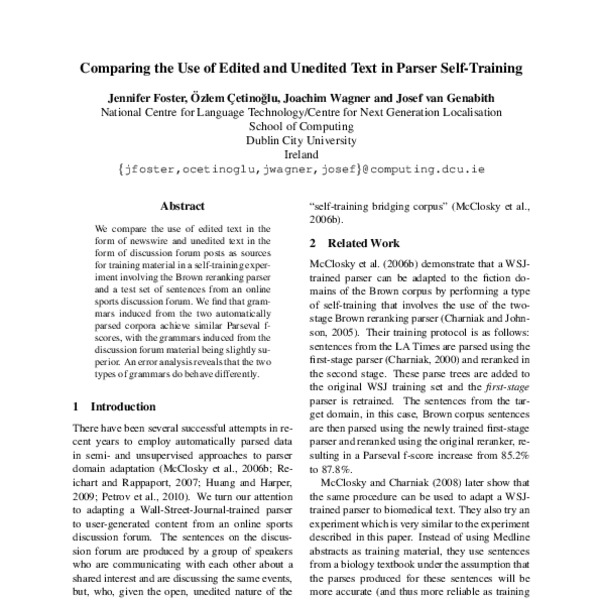 Comparing the Use of Edited and Unedited Text in Parser Self-Training ...
