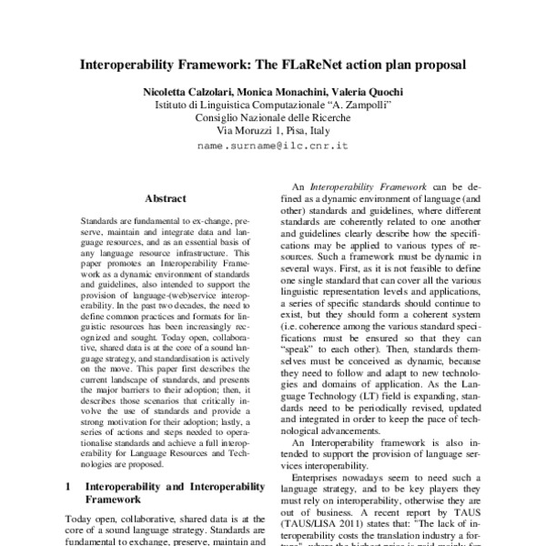 Interoperability Framework: The FLaReNet Action Plan Proposal - ACL ...