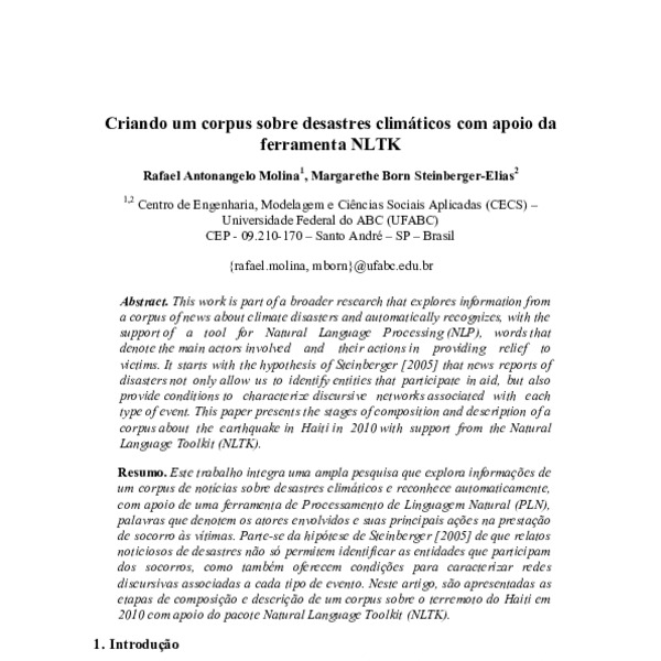 Criando um corpus sobre desastres climáticos com apoio da ferramenta ...