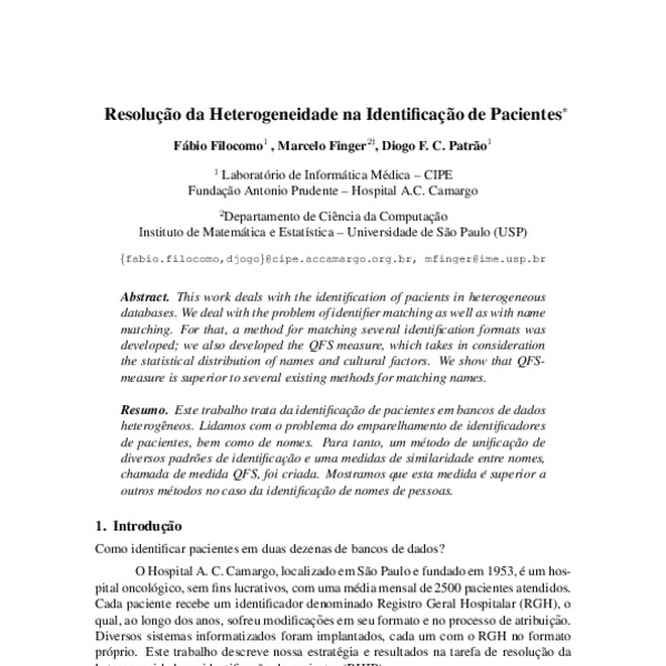 Resolução da Heterogeneidade na Identificação de Pacientes (Resolution ...
