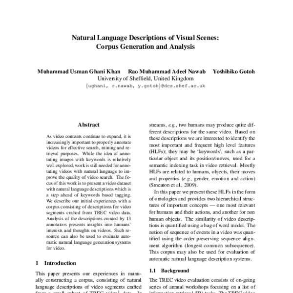 Natural Language Descriptions of Visual Scenes Corpus Generation and ...
