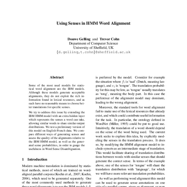 Using Senses In Hmm Word Alignment Acl Anthology