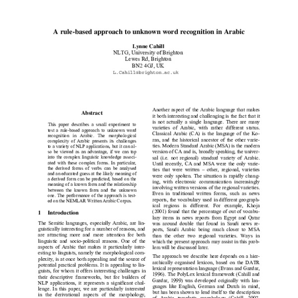 A Rule Based Approach To Unknown Word Recognition In Arabic Acl Anthology