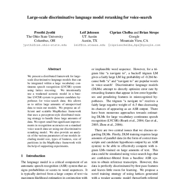 Large-scale discriminative language model reranking for voice-search ...