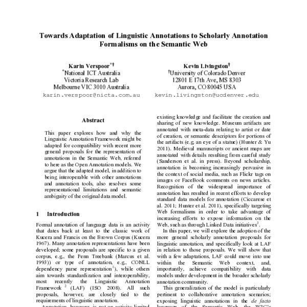 Towards Adaptation of Linguistic Annotations to Scholarly Annotation ...