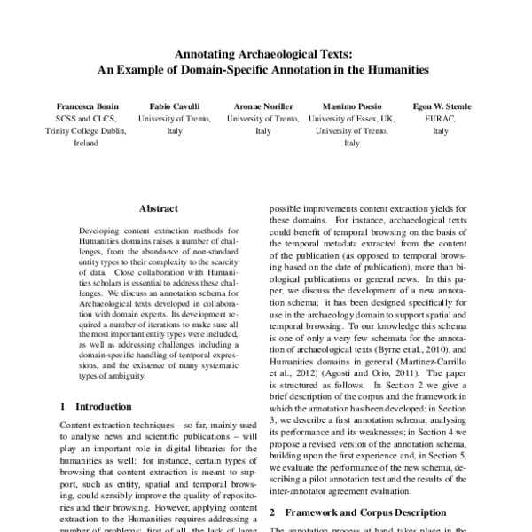 Annotating Archaeological Texts: An Example of Domain-Specific ...