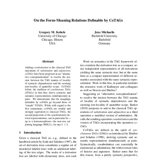 On The Form Meaning Relations Definable By CoTAGs ACL Anthology