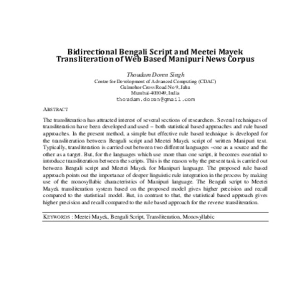 Bidirectional Bengali Script and Meetei Mayek Transliteration of Web ...