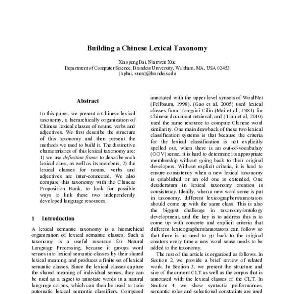 Building a Chinese Lexical Taxonomy - ACL Anthology