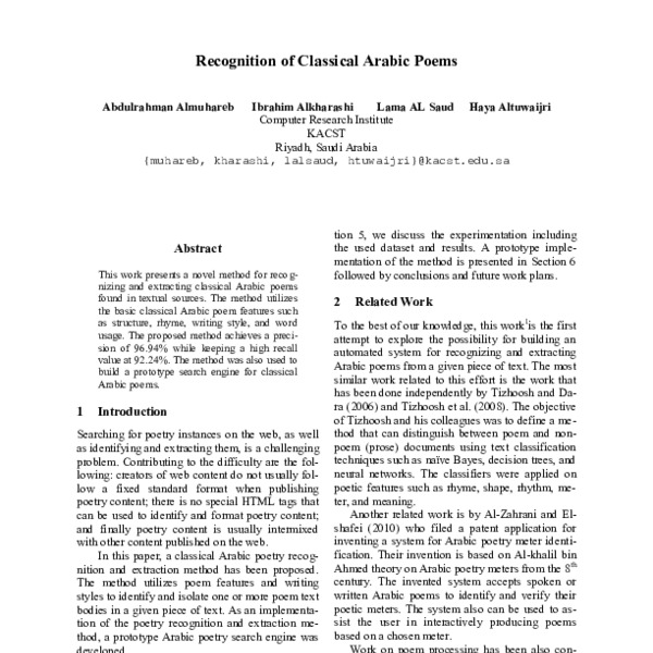 Recognition of Classical Arabic Poems - ACL Anthology
