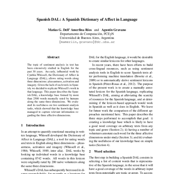 Spanish DAL: A Spanish Dictionary of Affect in Language - ACL Anthology