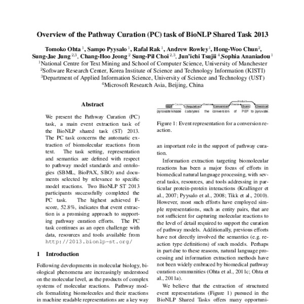 Overview of the Pathway Curation (PC) task of BioNLP Shared Task 2013 ...