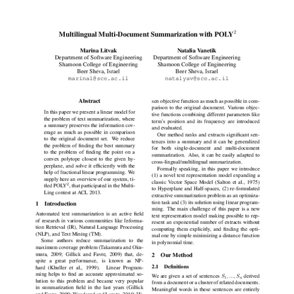 Multilingual Multi-Document Summarization with POLY2 - ACL Anthology