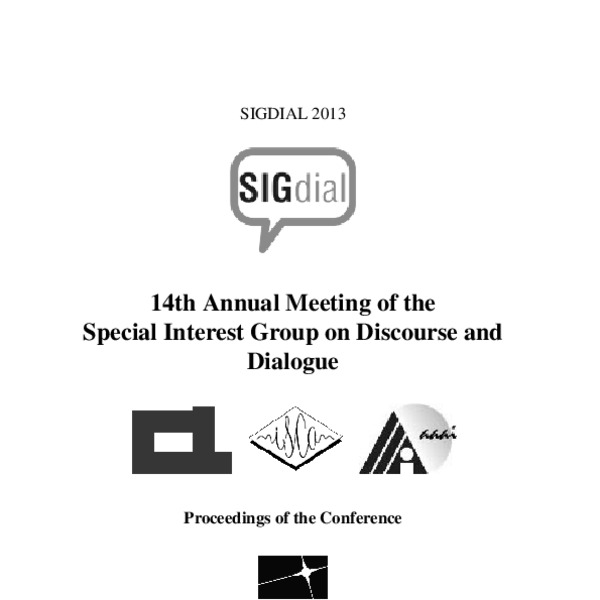 Proceedings of the SIGDIAL 2013 Conference - ACL Anthology