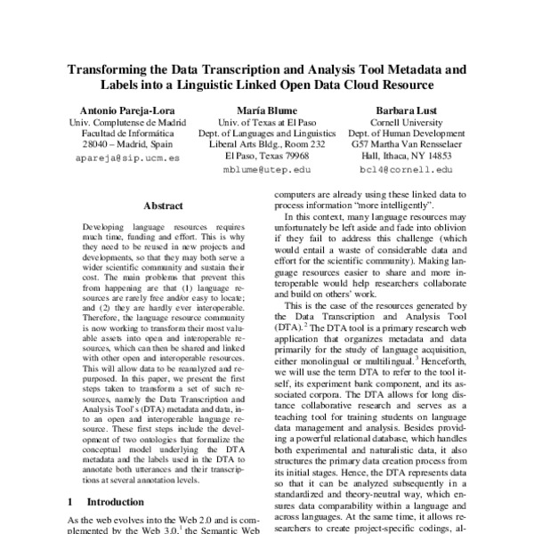 Transforming the Data Transcription and Analysis Tool Metadata and Labels into a Linguistic ...
