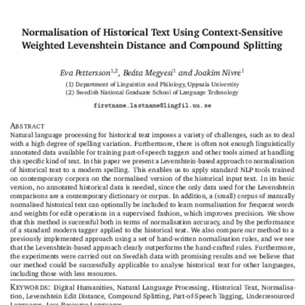 Normalisation of Historical Text Using Context-Sensitive Weighted ...