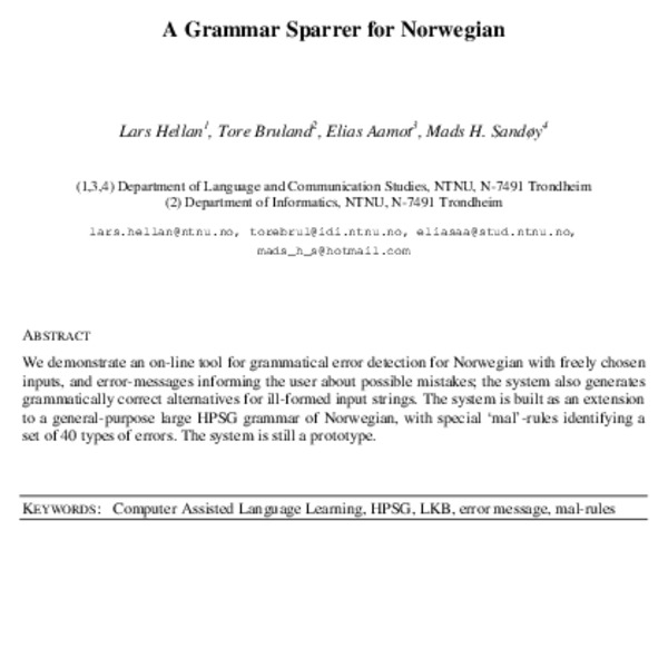 A Grammar Sparrer for Norwegian - ACL Anthology